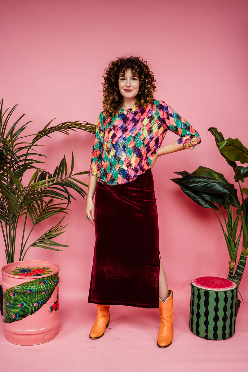 3/4 Sleeve Top in Rainbow Sketch Print – Megan Crook Textiles