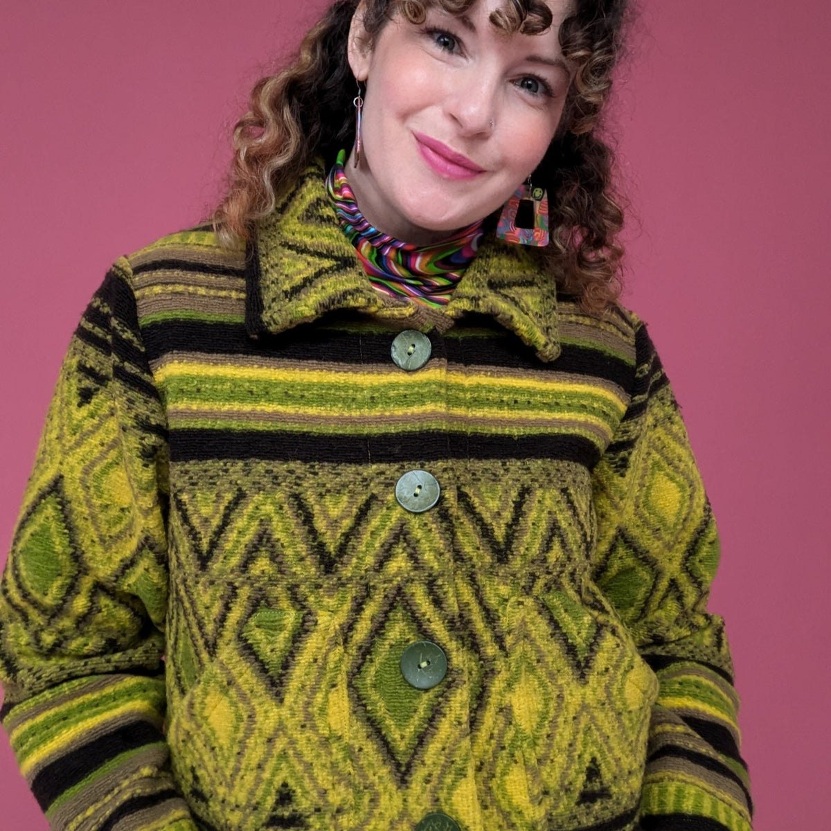 Knitted Box Jacket in Olive Diamond – Megan Crook Textiles